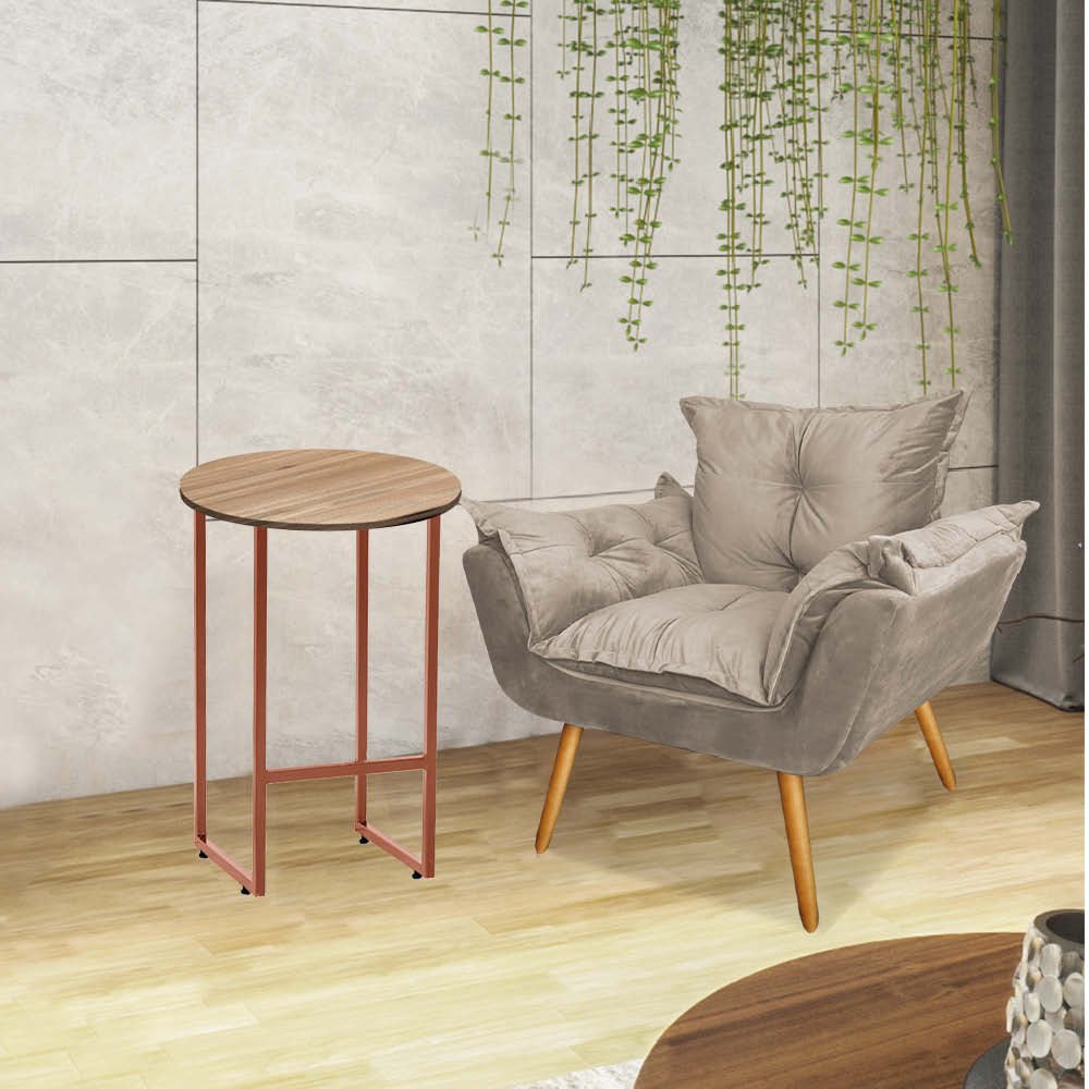 Kit Poltrona Opala com Mesa Will Ferro Bronze Tampo Redondo Castanho ...