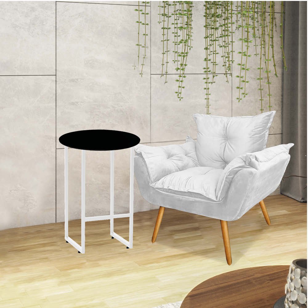 Kit Poltrona Opala com Mesa Will Ferro Branco Tampo Redondo Preto ...
