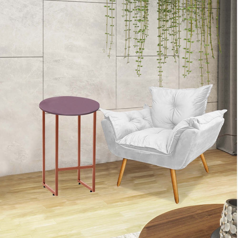 Kit Poltrona Opala com Mesa Will Ferro Bronze Tampo Redondo Rose ...