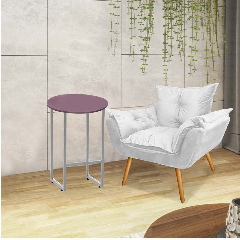 Kit Poltrona Opala com Mesa Will Ferro Prata Tampo Redondo Rose ...