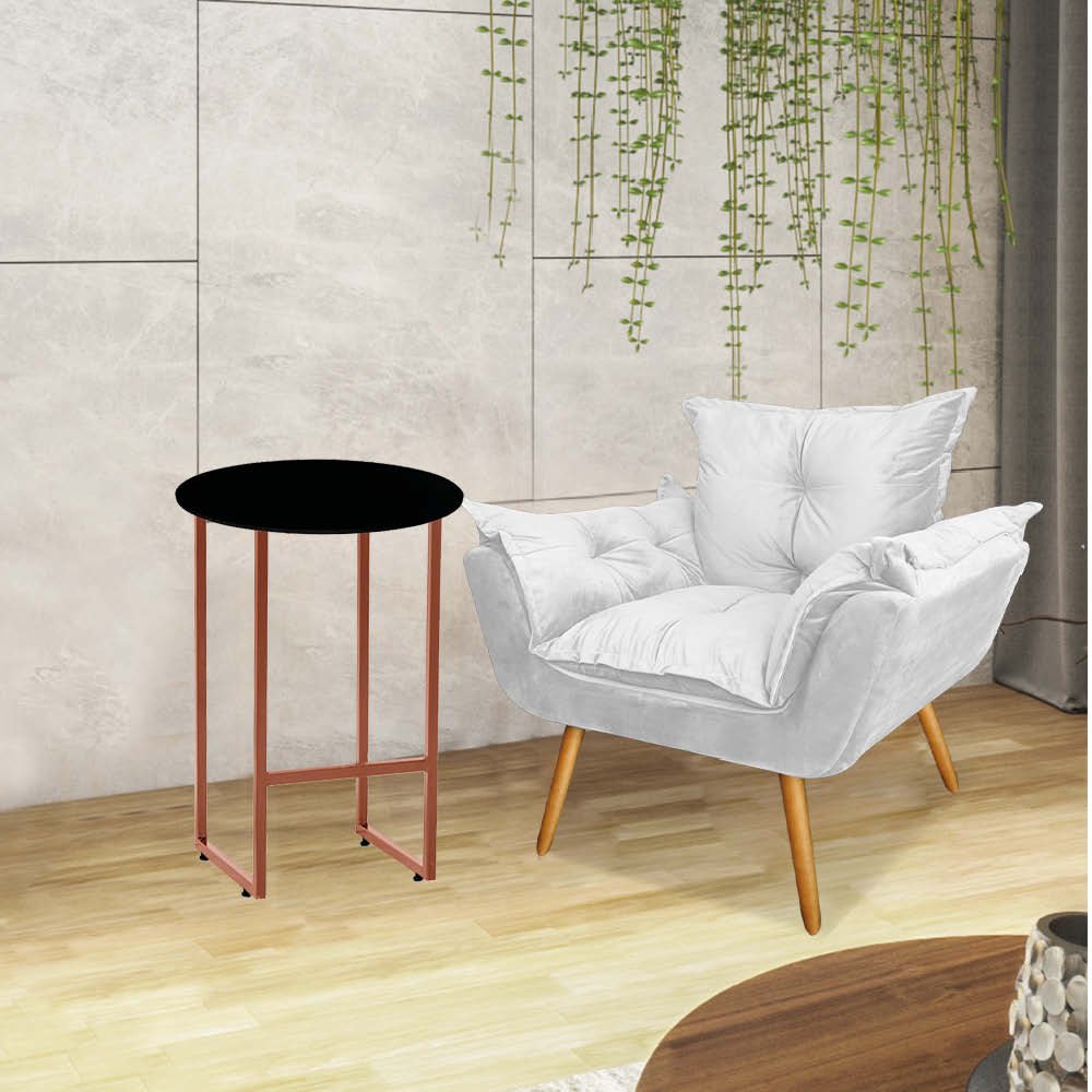 Kit Poltrona Opala com Mesa Will Ferro Bronze Tampo Redondo Preto ...