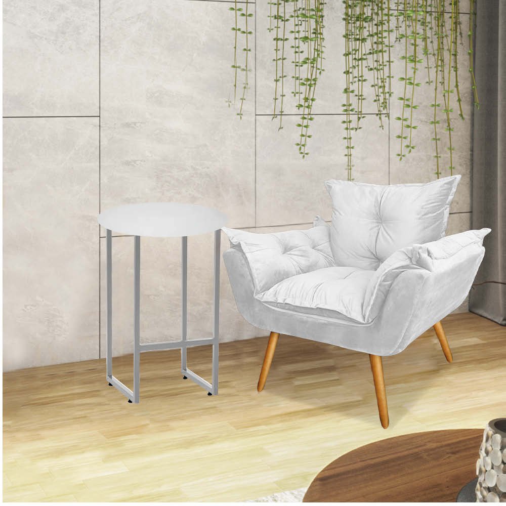 Kit Poltrona Opala com Mesa Will Ferro Cinza Tampo Redondo Branco ...