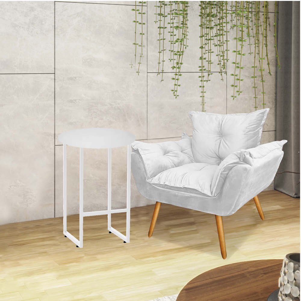 Kit Poltrona Opala com Mesa Will Ferro Branco Tampo Redondo Branco ...
