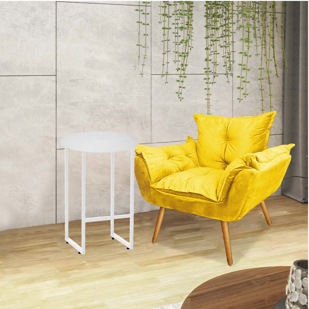 Kit Poltrona Opala com Mesa Will Ferro Branco Tampo Redondo Branco ...