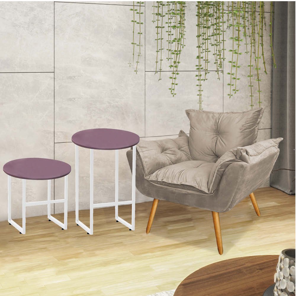 Kit Poltrona Opala com 2 Mesas Will Ferro Branco Tampo Redondo Rose ...