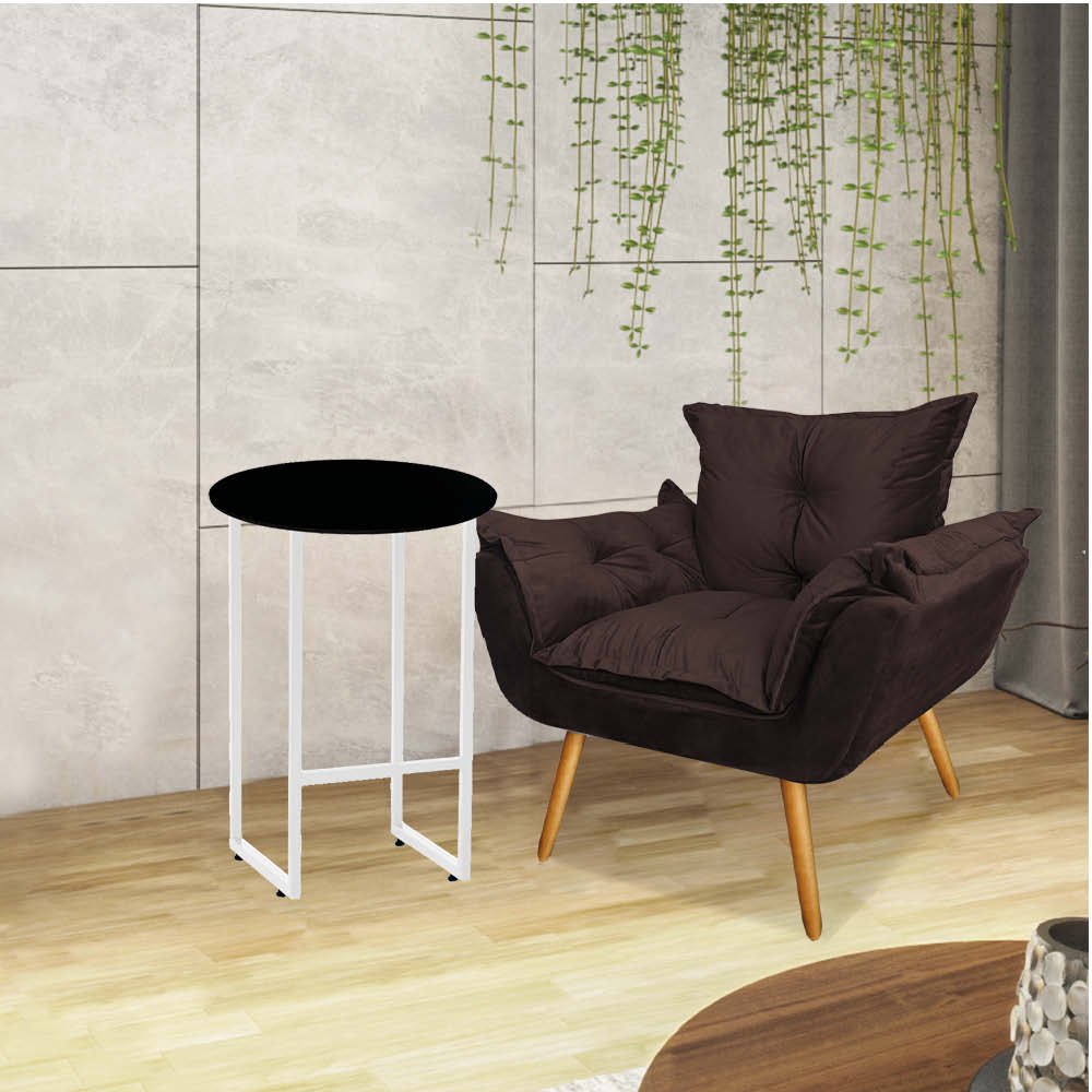 Kit Poltrona Opala com Mesa Will Ferro Branco Tampo Redondo Preto ...