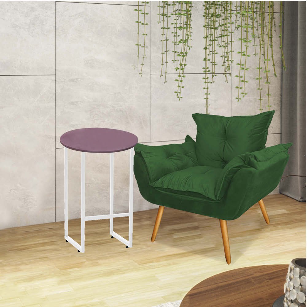 Kit Poltrona Opala com Mesa Will Ferro Branco Tampo Redondo Rose Suede ...