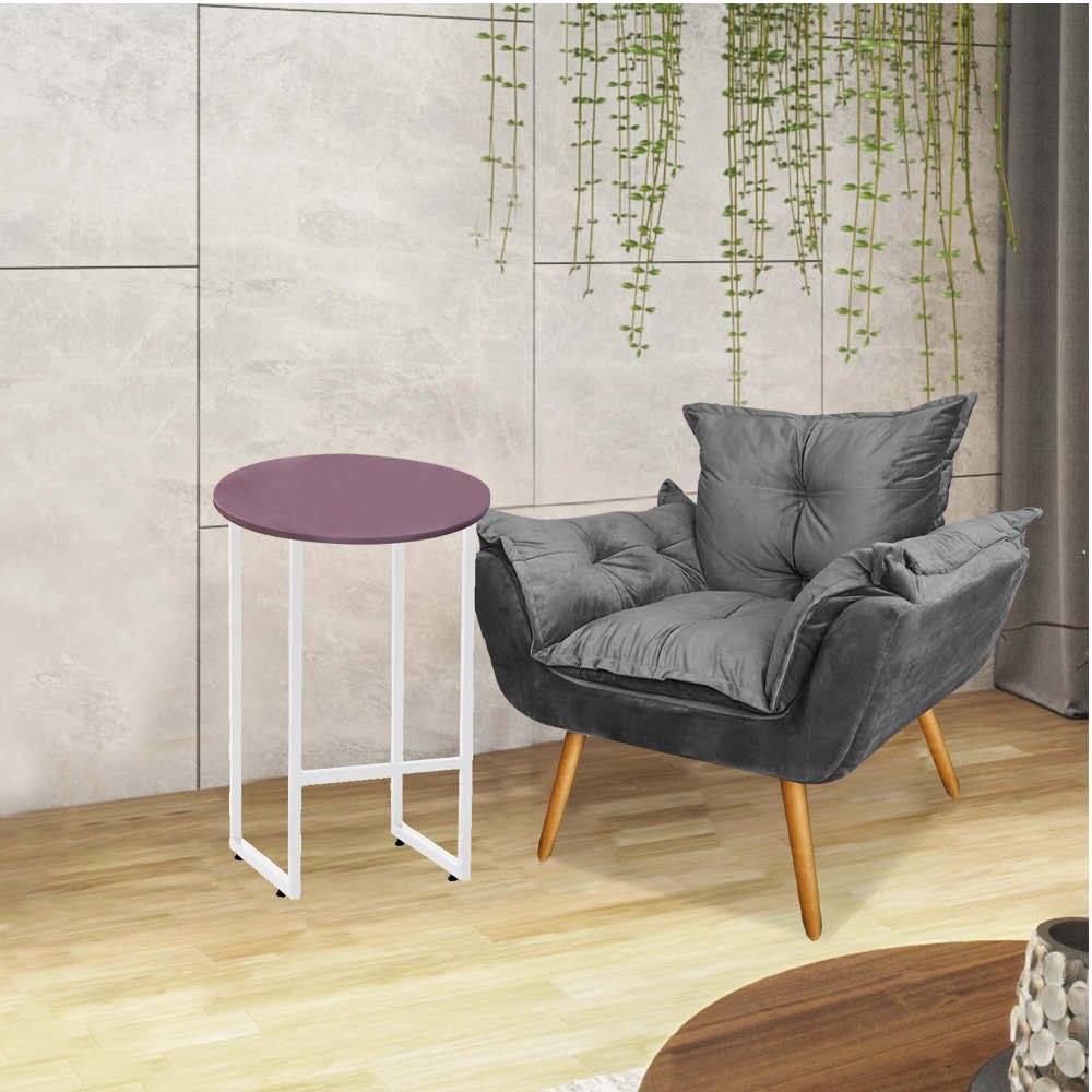 Kit Poltrona Opala com Mesa Will Ferro Branco Tampo Redondo Rose Suede ...