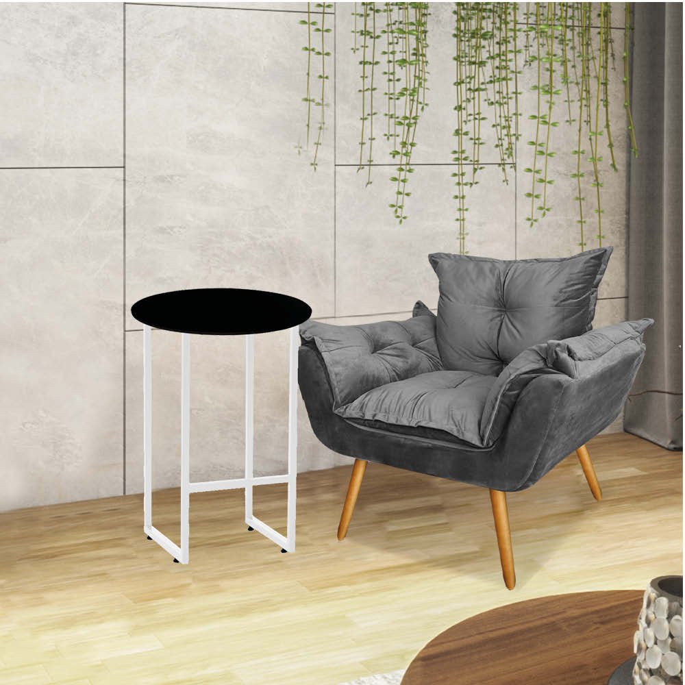 Kit Poltrona Opala com Mesa Will Ferro Branco Tampo Redondo Preto ...