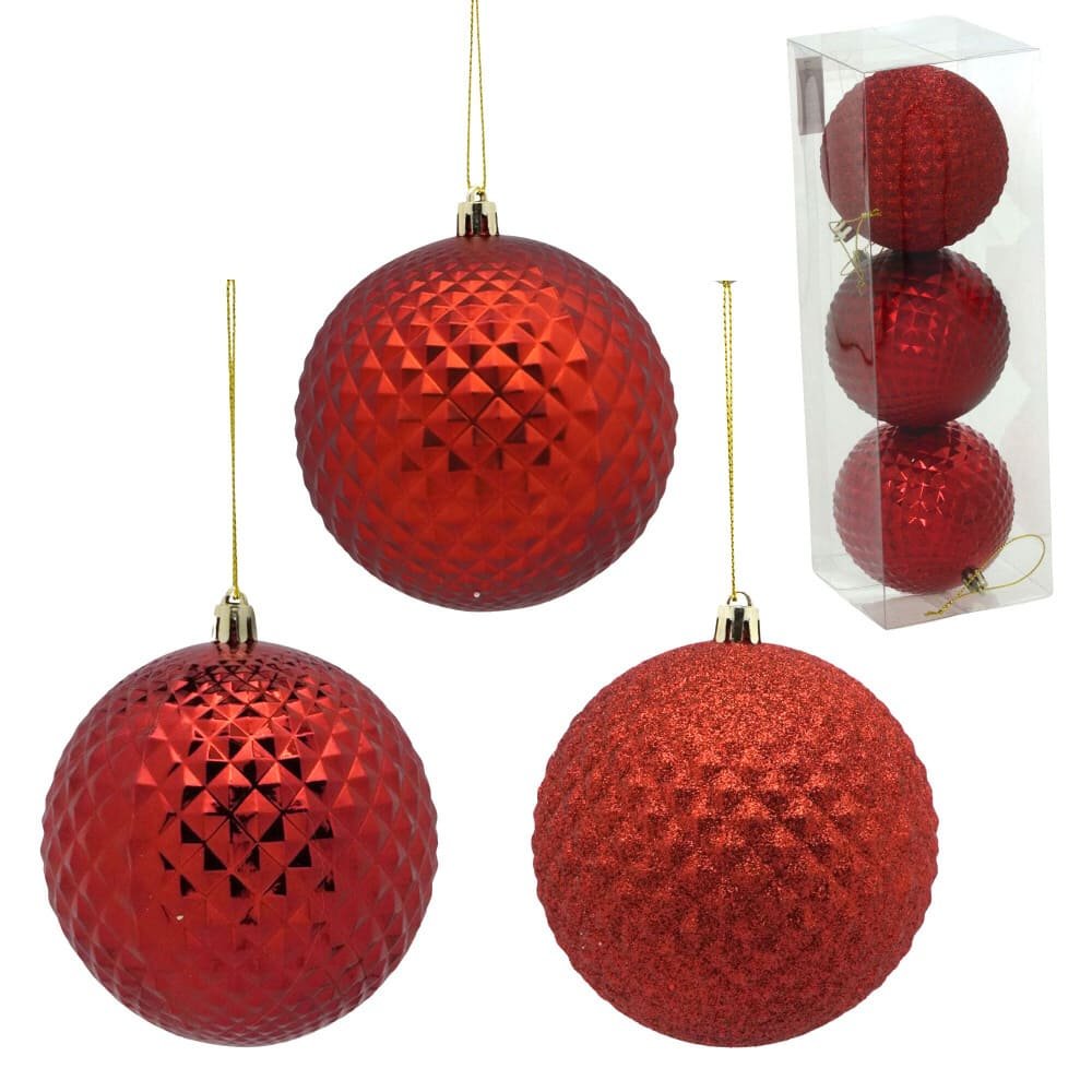 Bola de Natal Eleonora Kit 3 pçs vermelha 10cm Espressione - Camicado