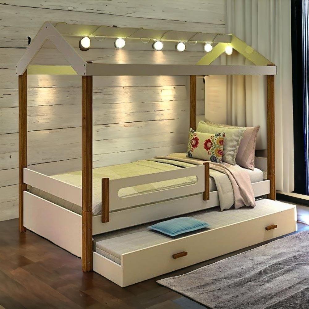 Cama Casa Elisa Branco/Mel com LED e Cama Auxiliar - Camicado