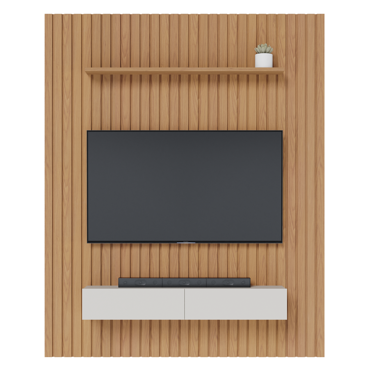 Painel e Nicho Ripado TVs 82" Iambo Freijó Off White Matte - Camicado