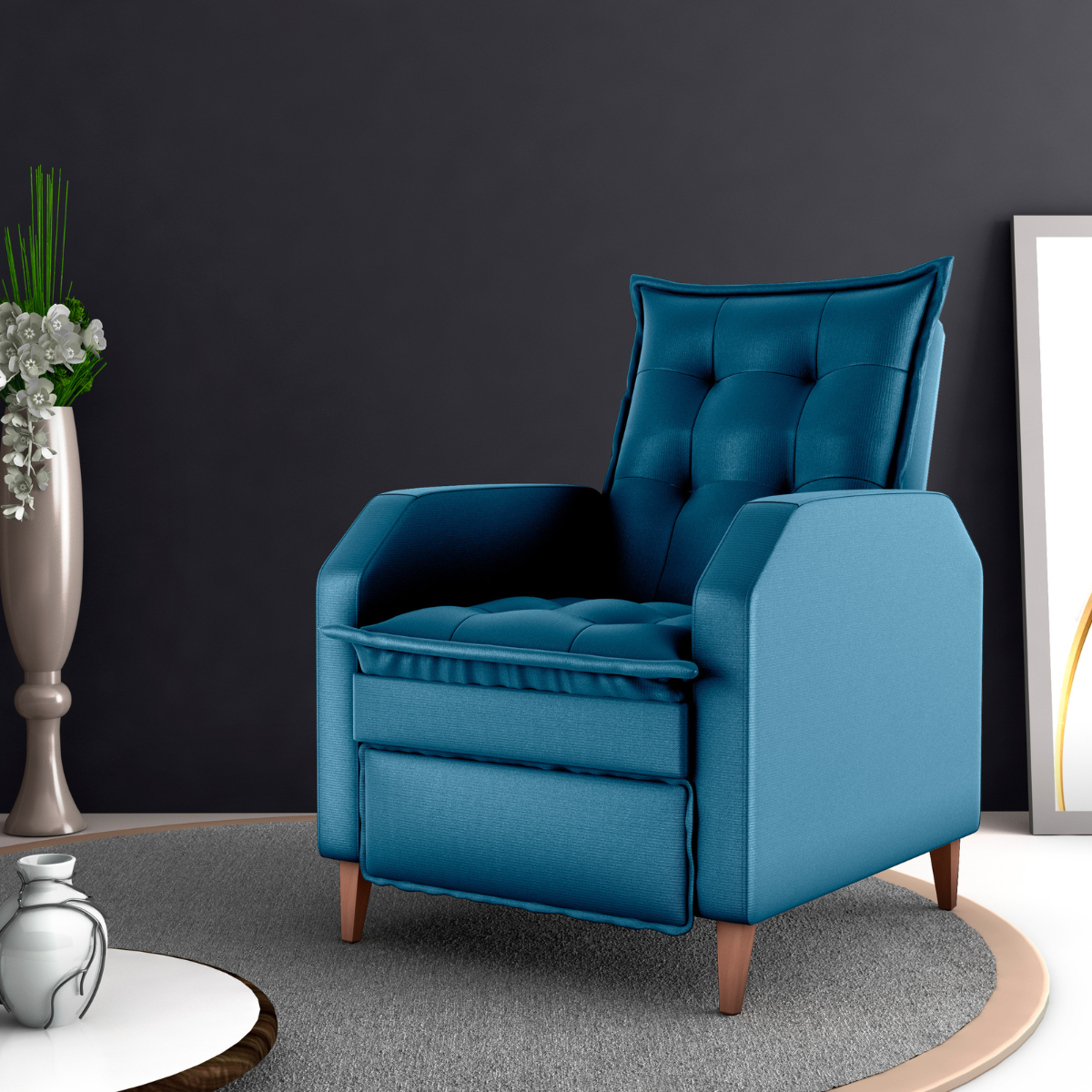 Poltrona Reclinável Alef Veludo Turkey Petróleo - Camicado