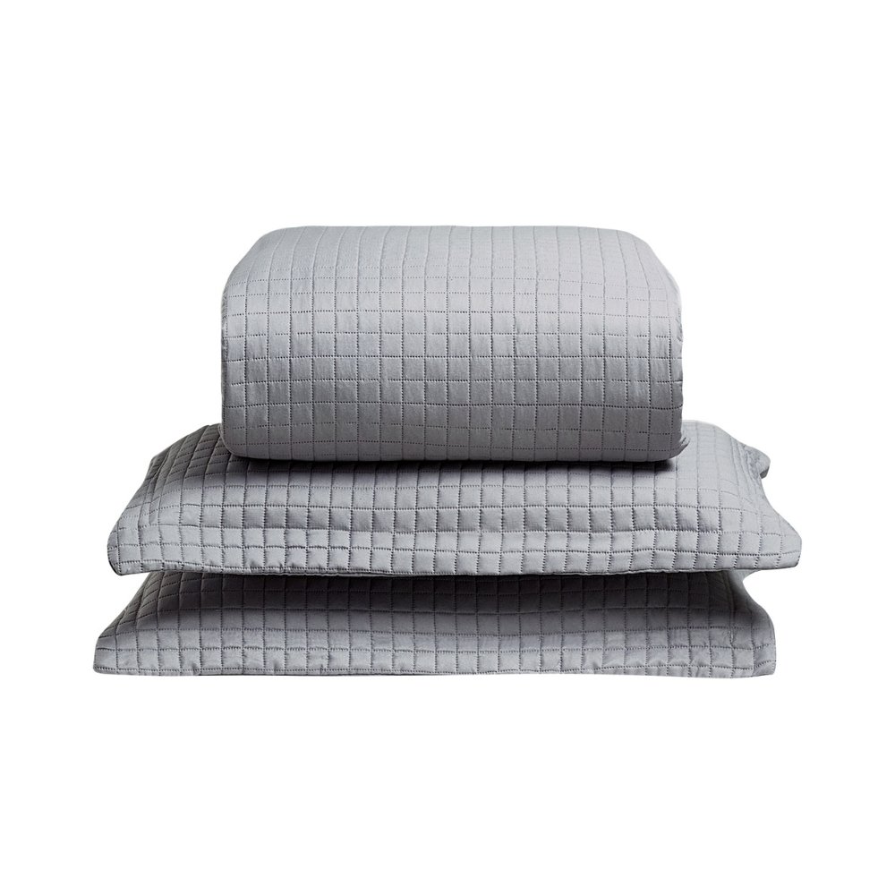 Kit Colcha King Liso Bouti Cobre Leito Cinza 3 Pecas - Camicado
