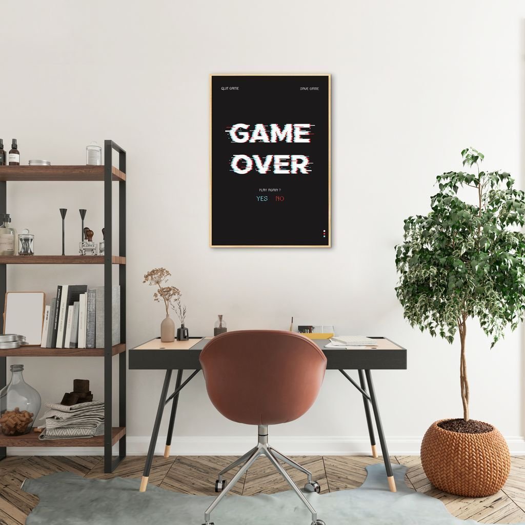 Quadro Gamer Game Over Menu 43x30 Filete Marfim - Camicado