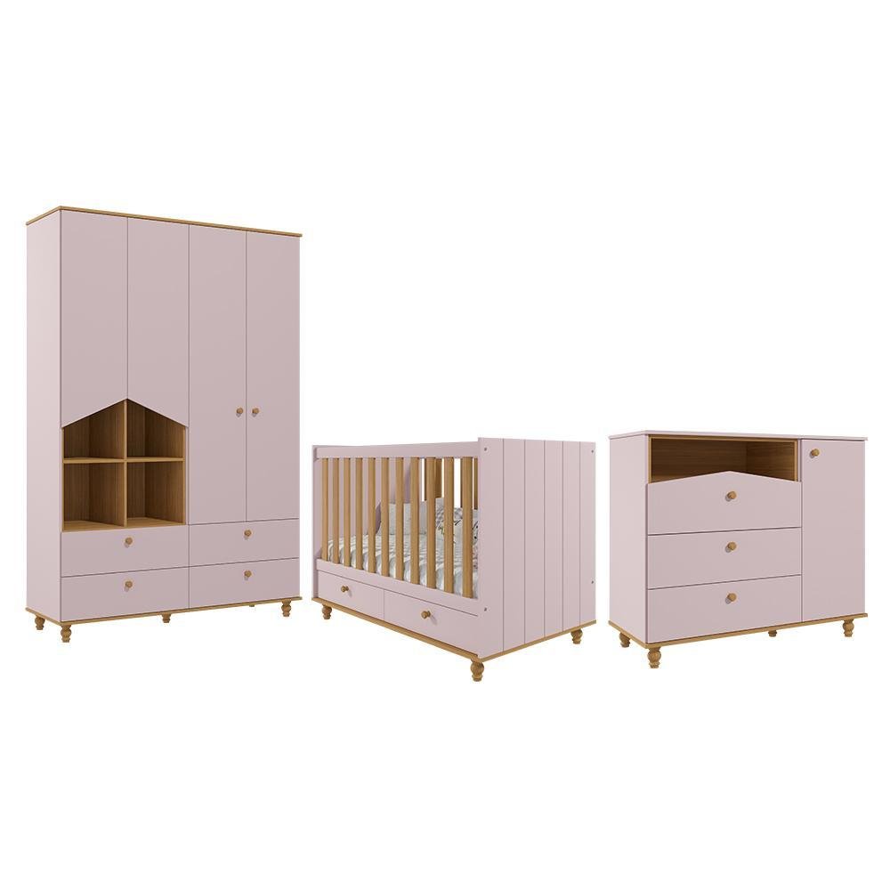 Dormitório Infantil Casinha Guarda Roupa Cômoda 1 Porta E Berço Candy