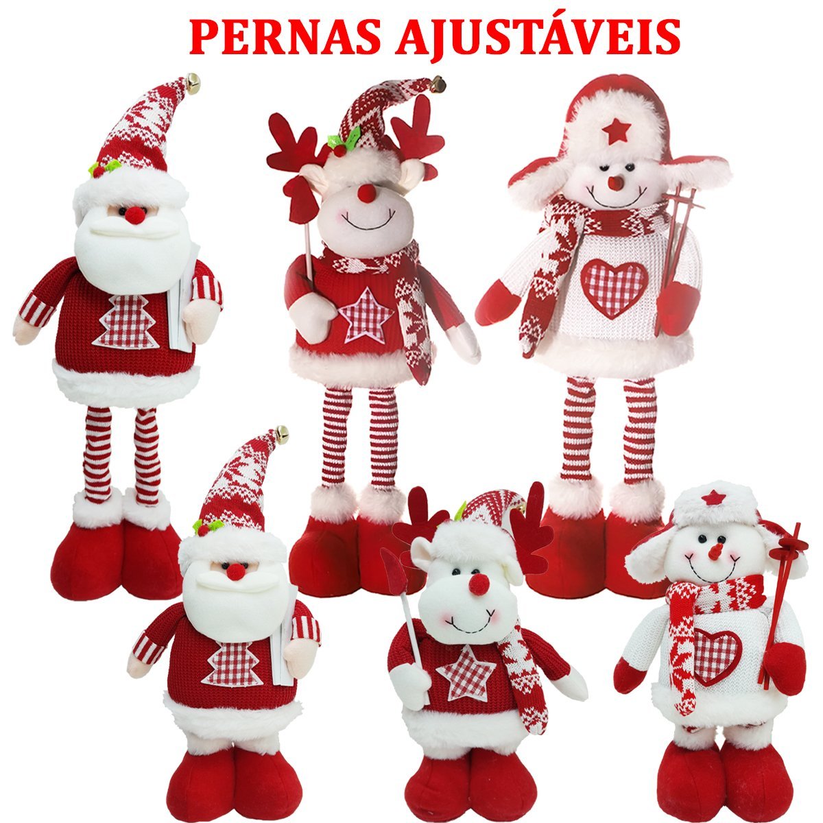 Trio Bonecos Natal Rena Noel Boneco De Neve Decoração 45cm - Camicado