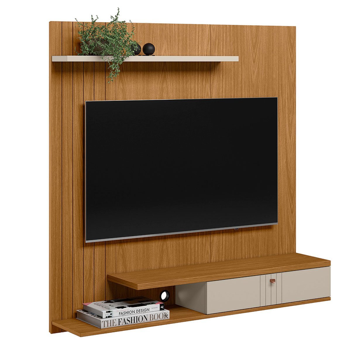 Painel para Tv até 55 Polegadas Frisado com Nicho e Porta Vivian Nature ...