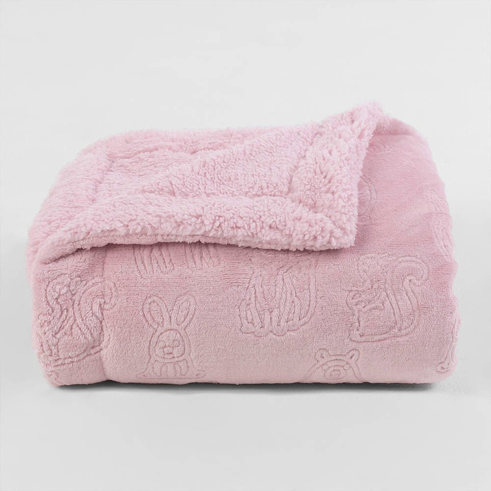 Manta Infantil Sherpam Ferrete Rosa Bebê - 90x110cm - Camicado