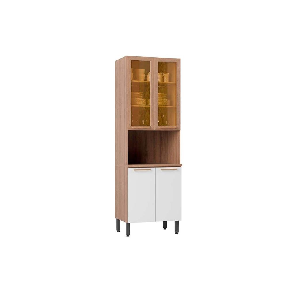 Paneleiro de Cozinha Modulado Avelã 70cm 4 Portas c/ Vidro Mel/Branco ...