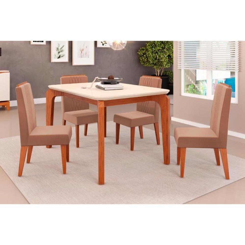 Sala de Jantar Completa Rouge Tampo Madeirado c/ Vidro 136x90cm e 4 ...