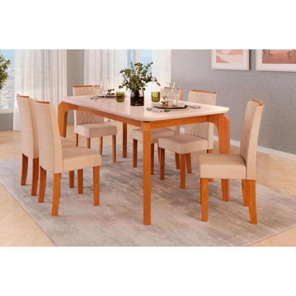 Sala de Jantar Completa Rouge Tampo Madeirado c/ Vidro Curvo 180x90cm e ...