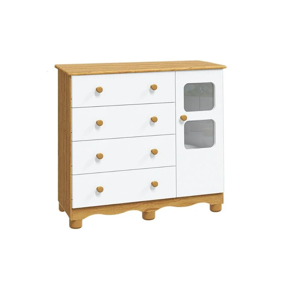 Cômoda Bebê Uli c/ 1 Porta Cristal e 4 Gavetas Branco/Amendoa - Peroba ...