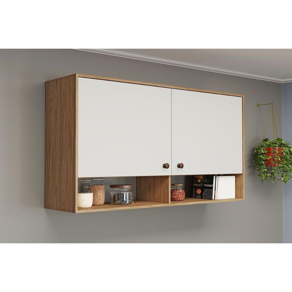 Armário Aéreo p/ Cozinha Torino c/ 2 Portas 120cm Mel/Off White ...
