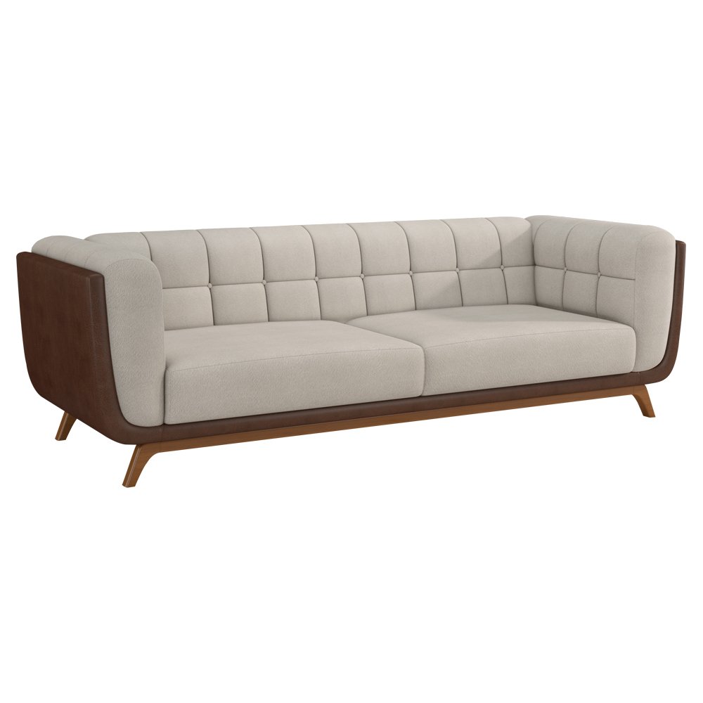 Sofá 2 Lugares 180cm Coin Courino Marrom | Linho Off White - Sallar ...
