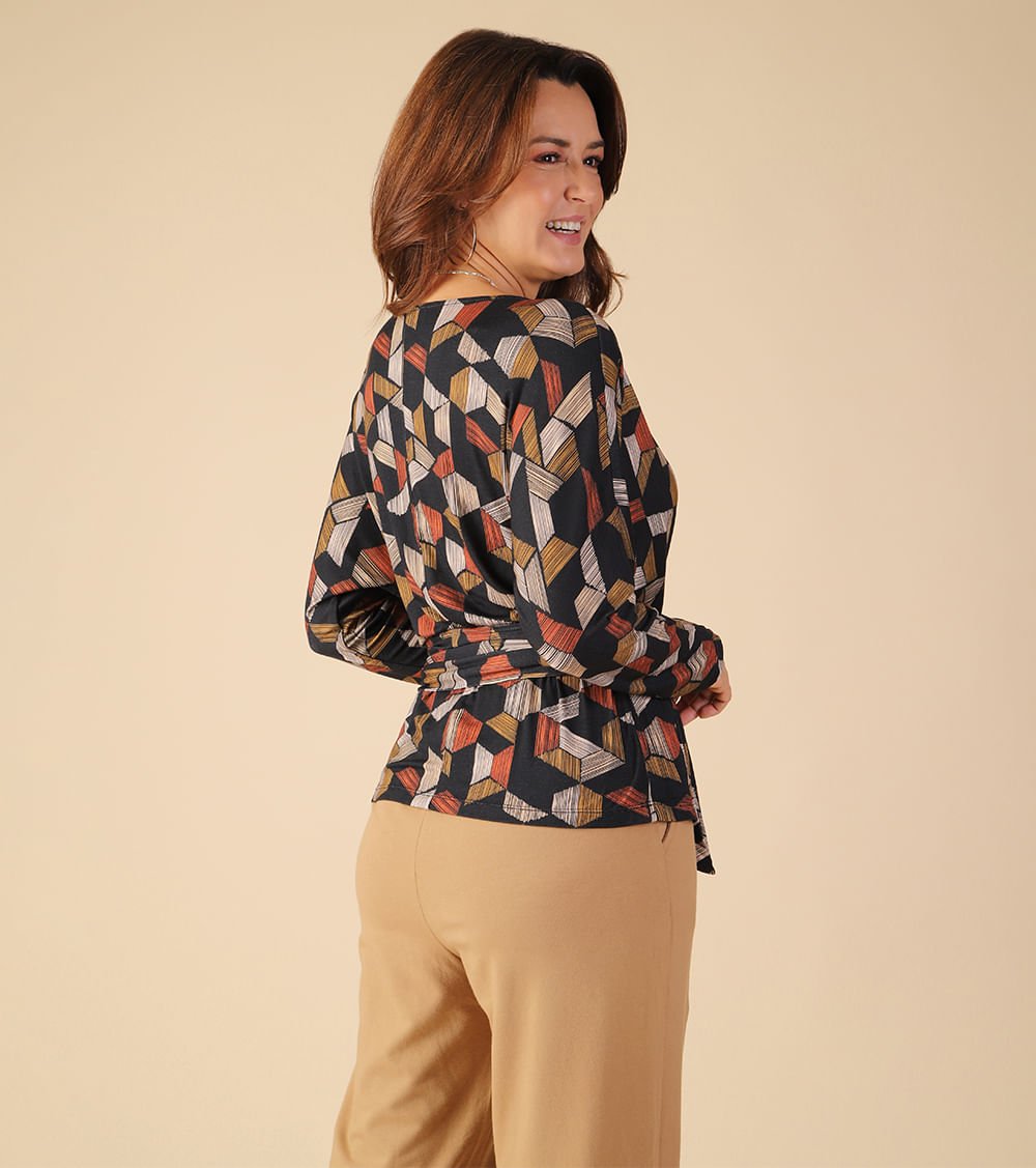 Blusa Manga ¾ com Cinto 22386 Multicores