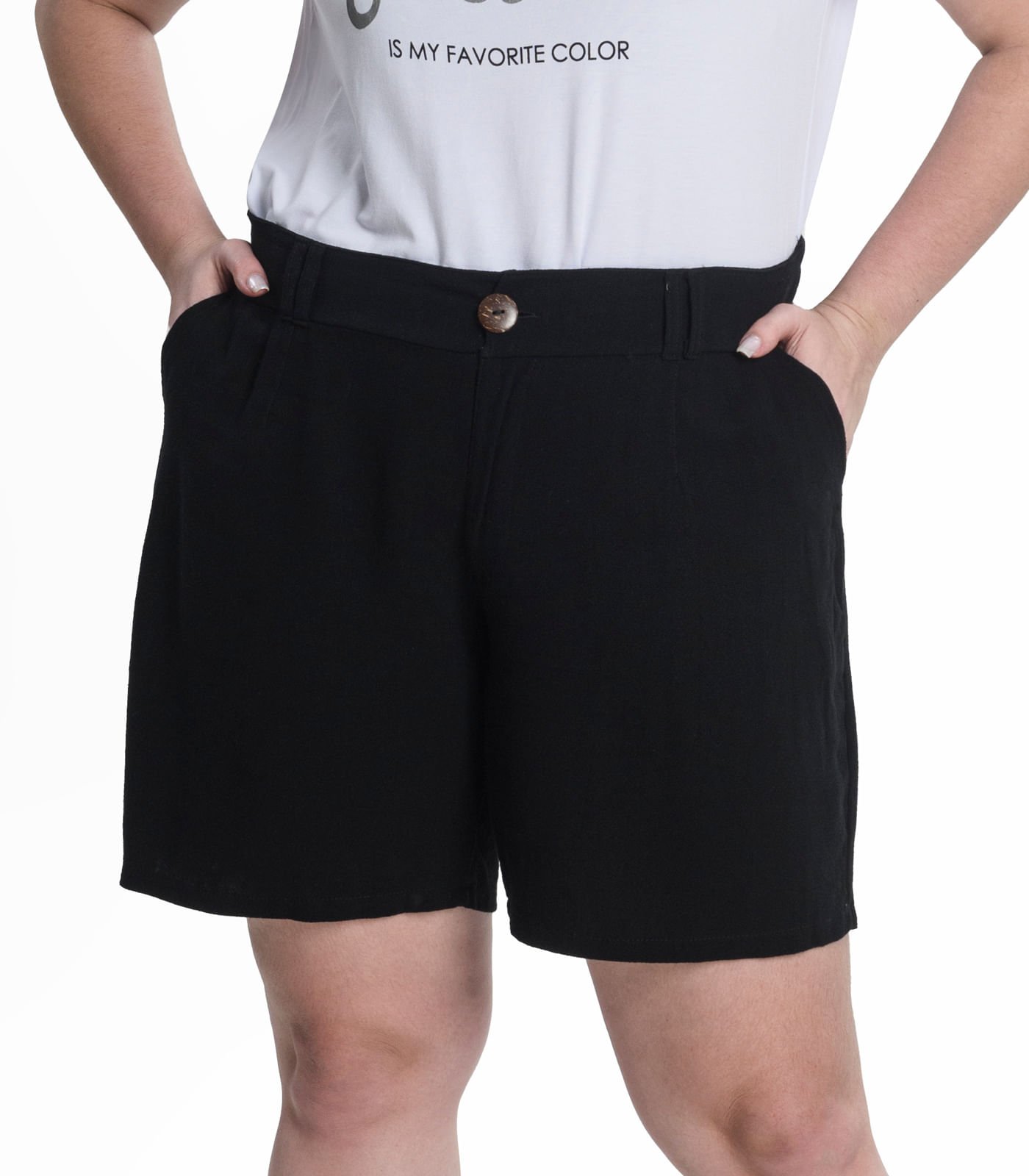 Bermuda Feminina Plus Size Secret Glam Preto Preto