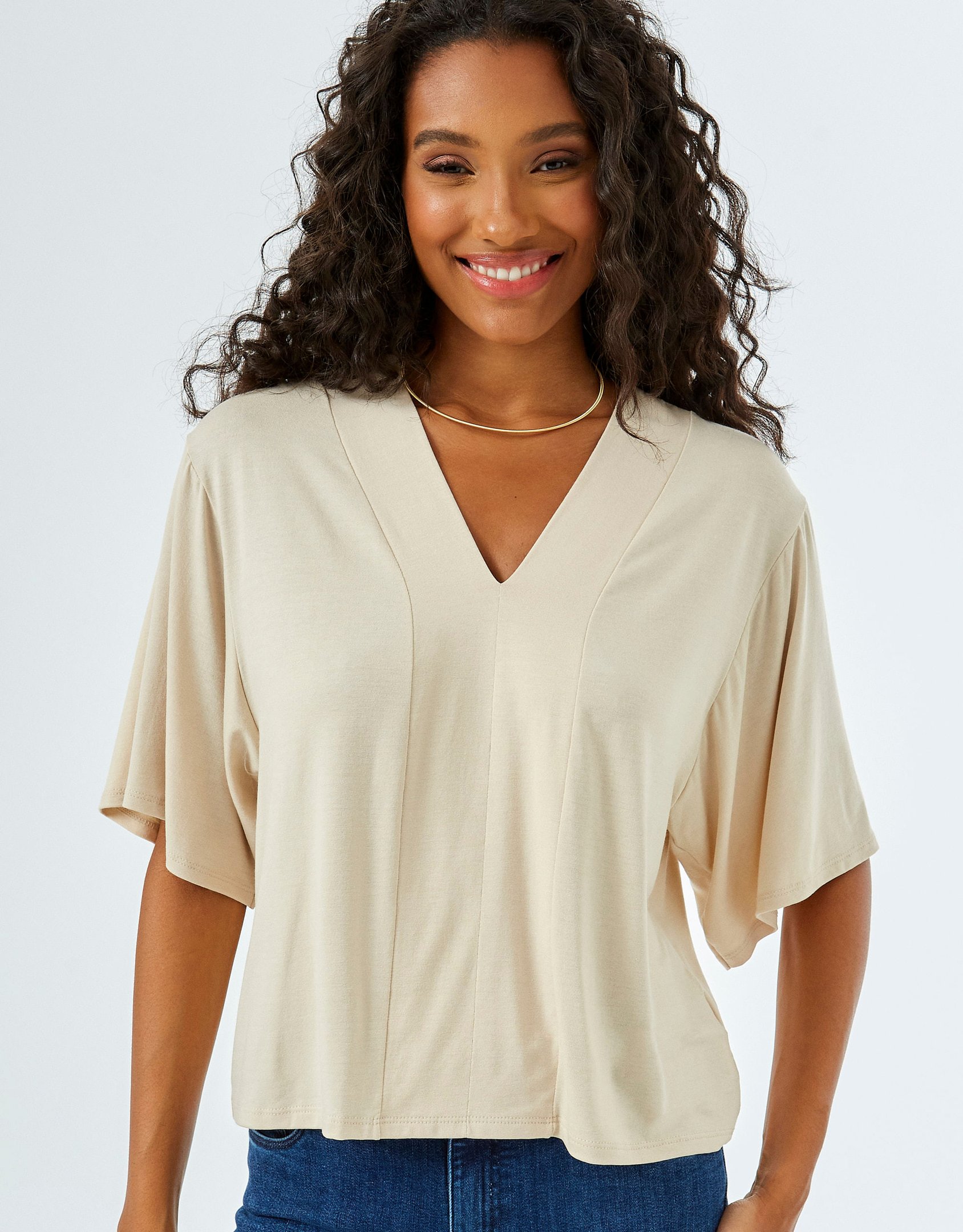 Blusa Ampla Pala Decotes - Areia Bege