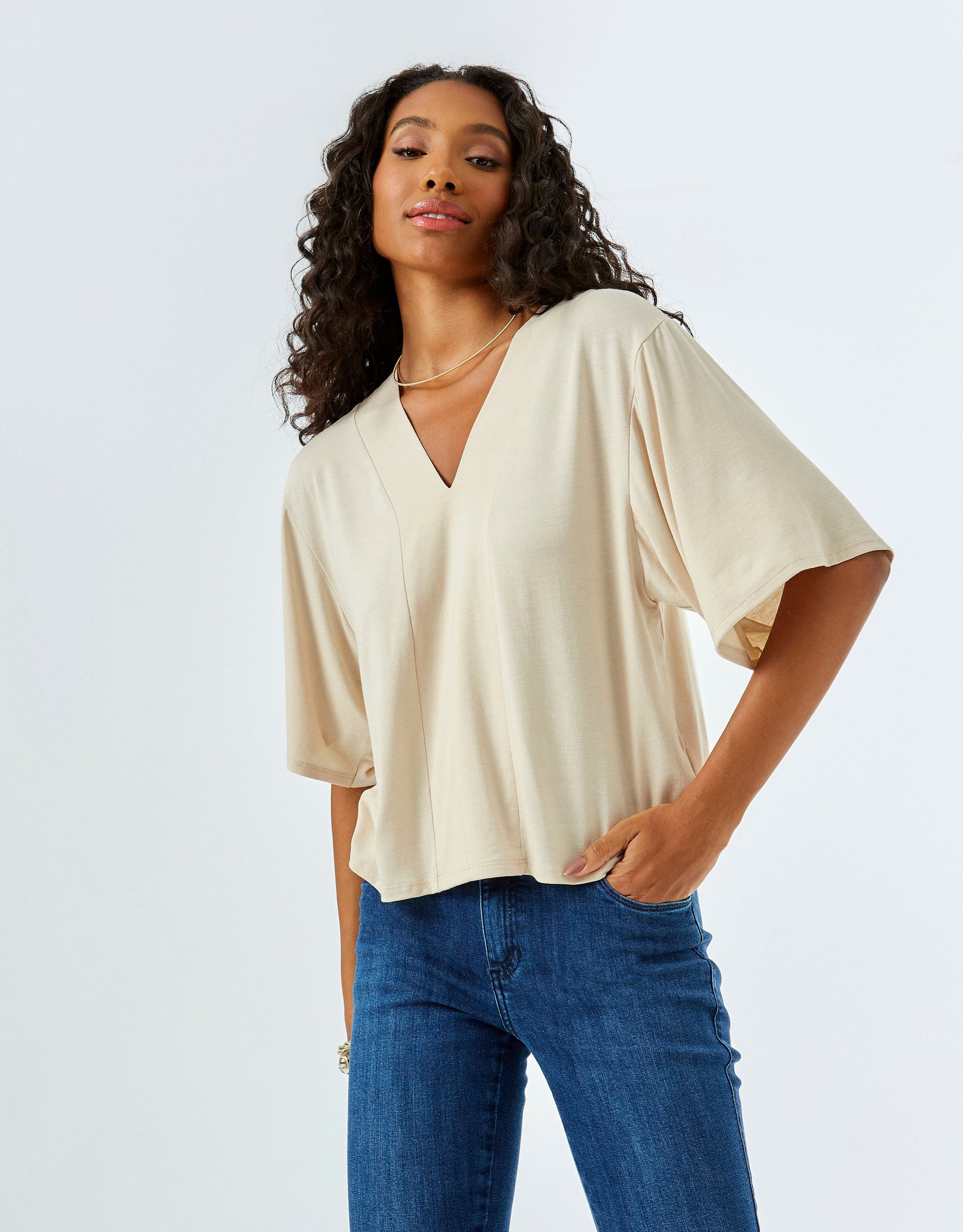 Blusa Ampla Pala Decotes - Areia Bege