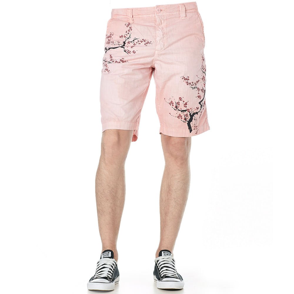 Bermuda Masculina Sarja Cherry Tree Estonada - Salmão Convicto Rosa