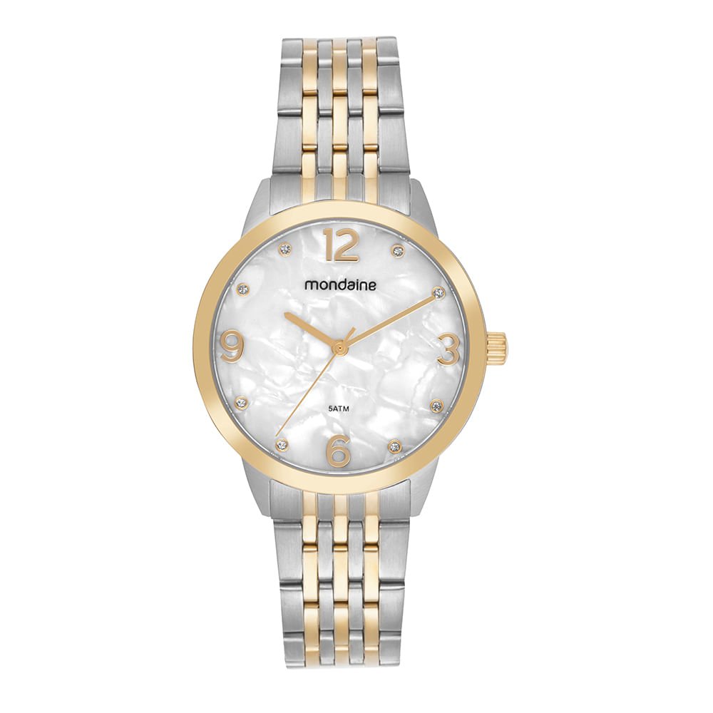 Relógio Feminino Bicolor Madreperola Prata/Dourado