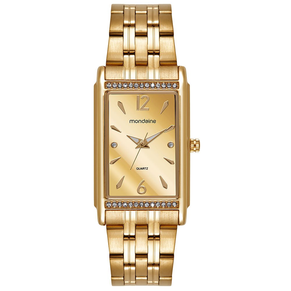 Relógio Feminino Dourado Aço Quadrado Mostrador Dourado Dourado