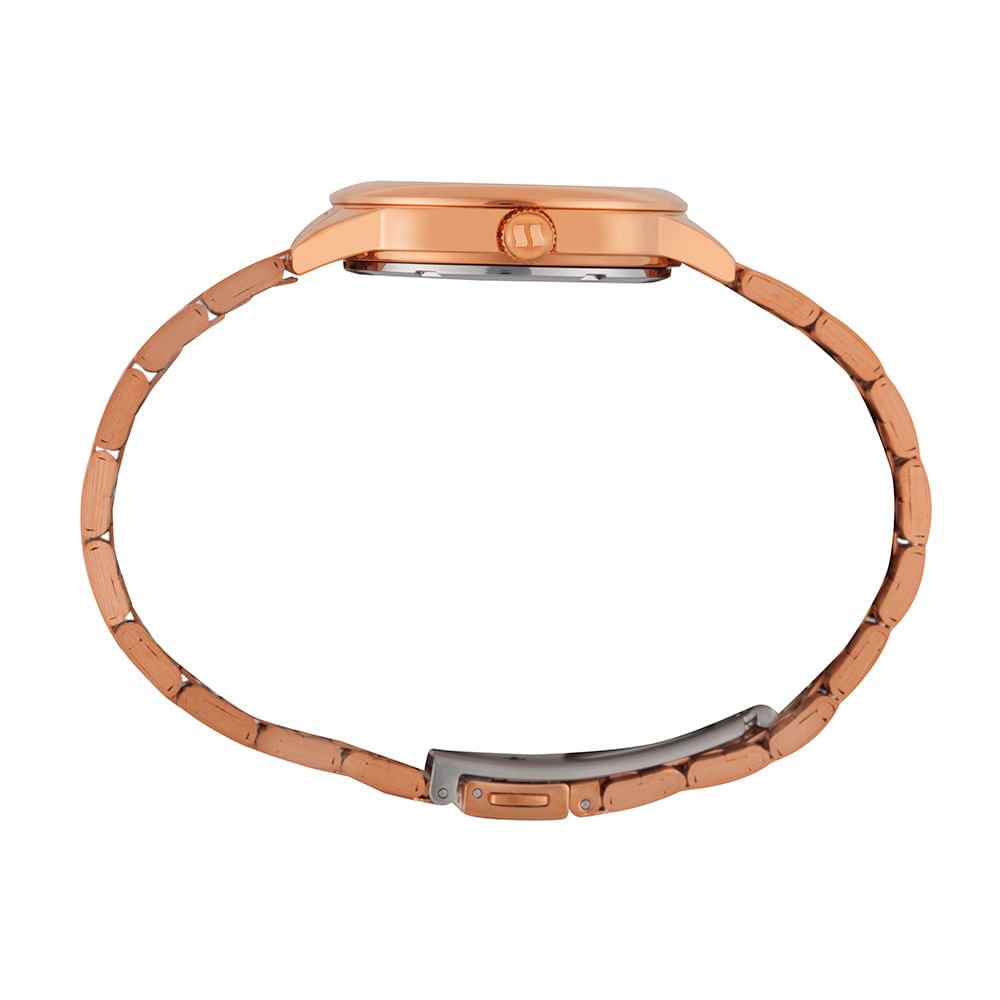 Relógio Feminino Analógico Rose Gold Mostrador Prateado Rose Gold
