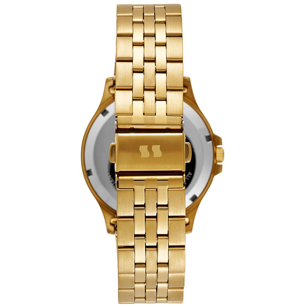 Relógio Masculino Analógico Aço Dourado Mostrador Preto Dourado