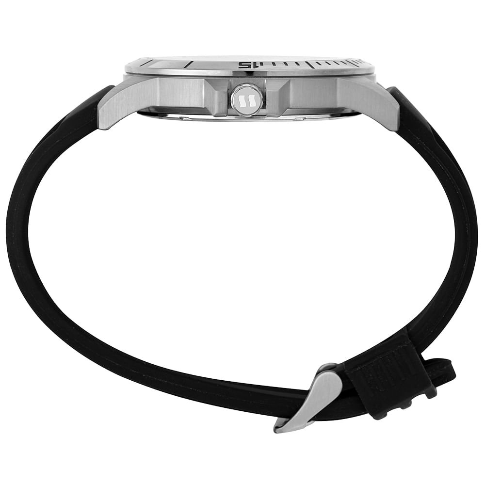Relógio Masculino Prata Pulseira Silicone e Calendário Prata