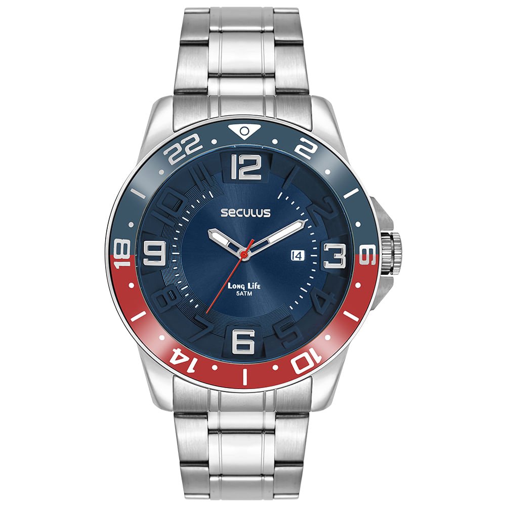 Relógio Masculino Bicolor com Calendário e Bezel Prata