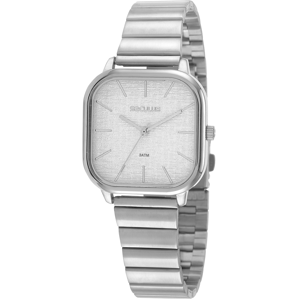 Relógio Feminino Quadrado Clássico Prata Prata