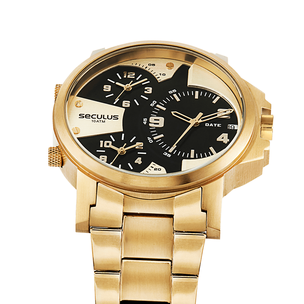 Relógio Masculino Três Movimentos Dourado Dourado