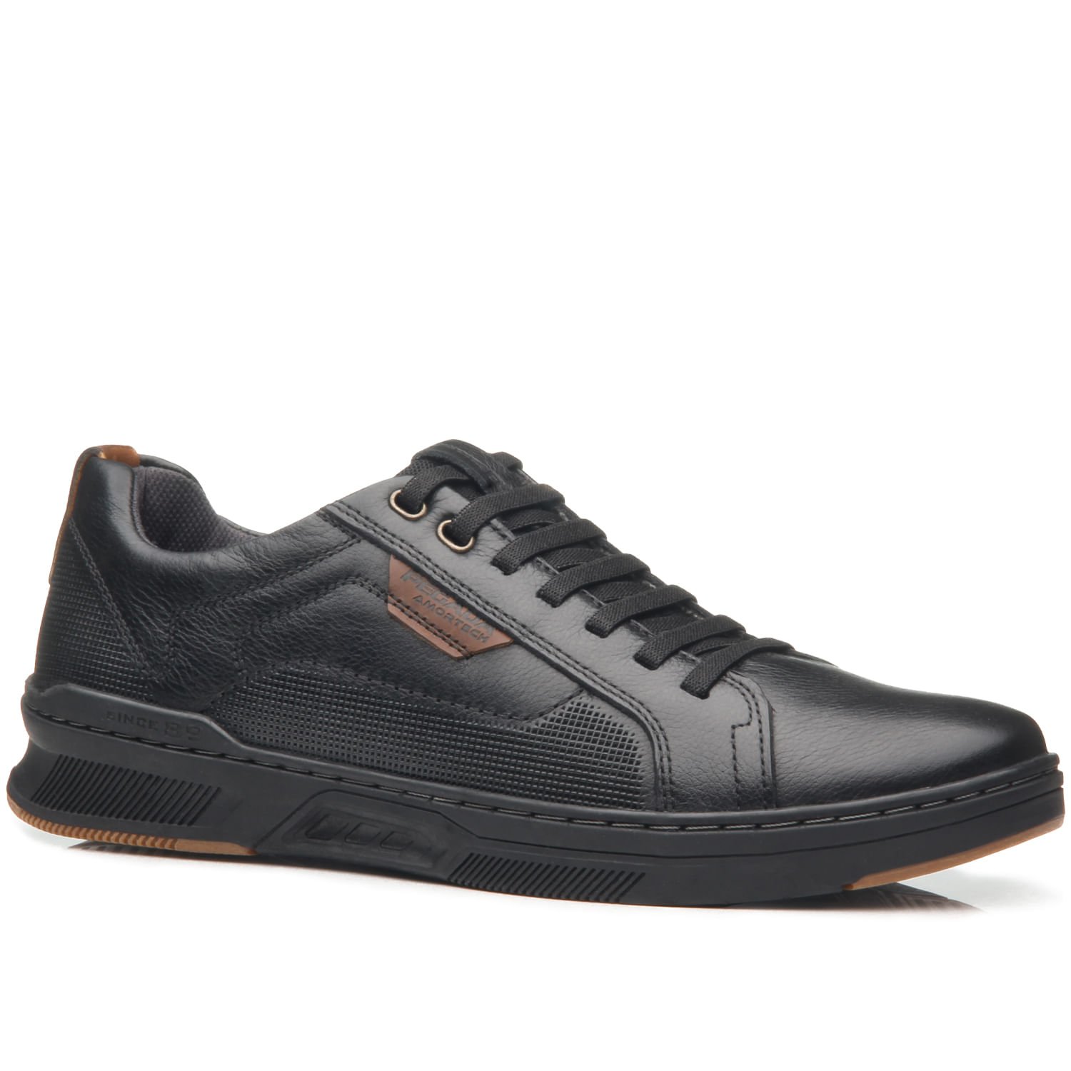 Sapatênis Pegada Masculino em Couro Preto 110602-06 Preto