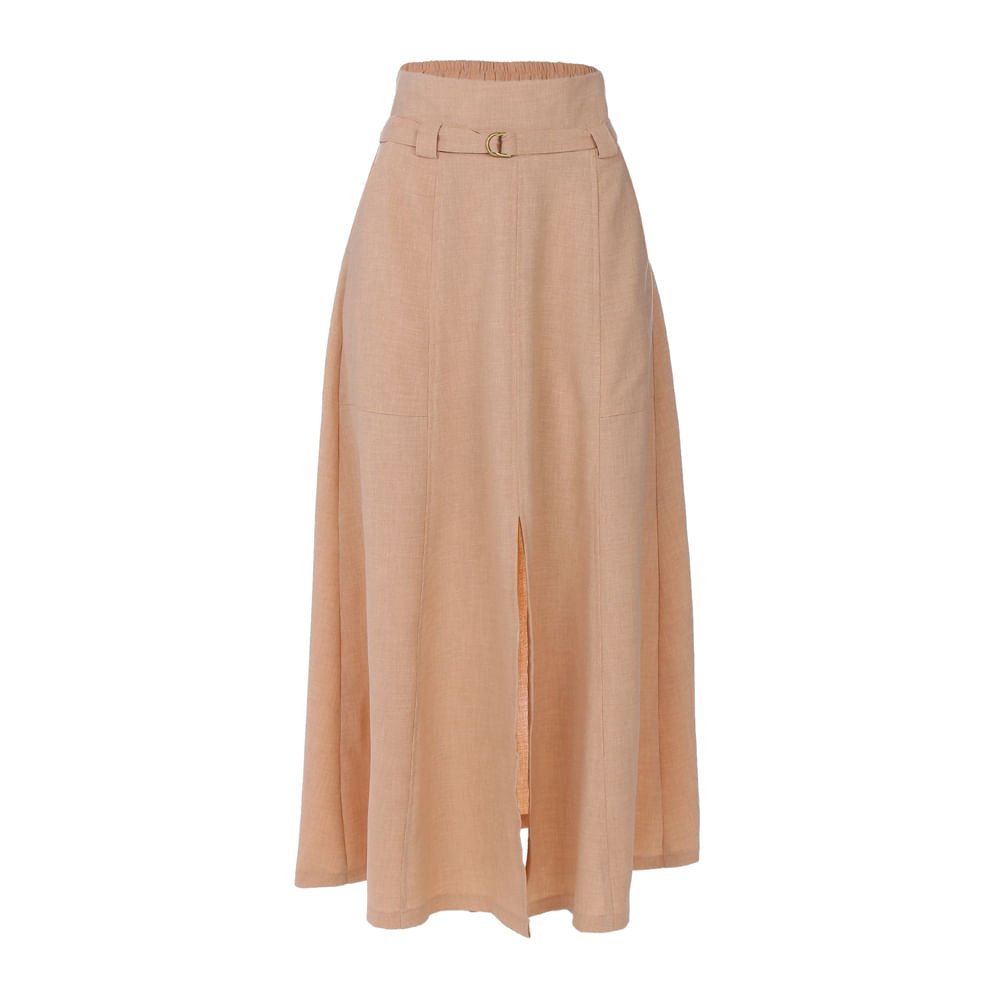 Saia Midi Alongada Ampla Areia Bege