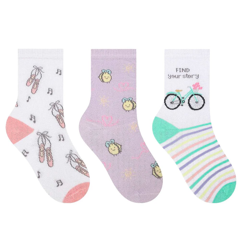 Kit 3 Pares de Meias Infantis Selene Find Your Story Lilás Branca Sortidas