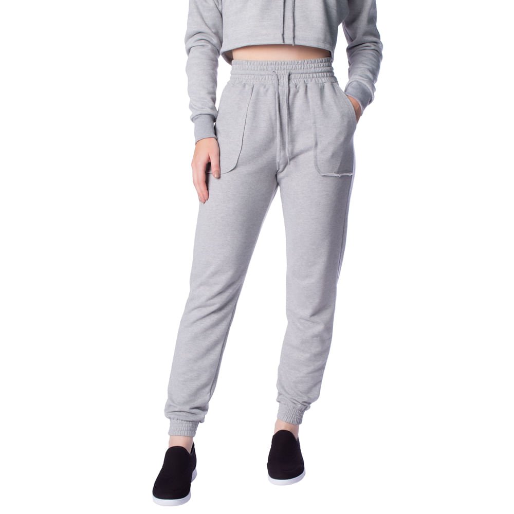 Calça Feminina Over Surf Moletom Jogger Cinza Cinza