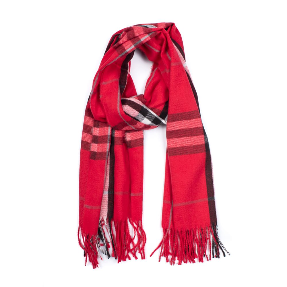Cachecol Feminino Pashmina Xadrez Vermelho Vermelho