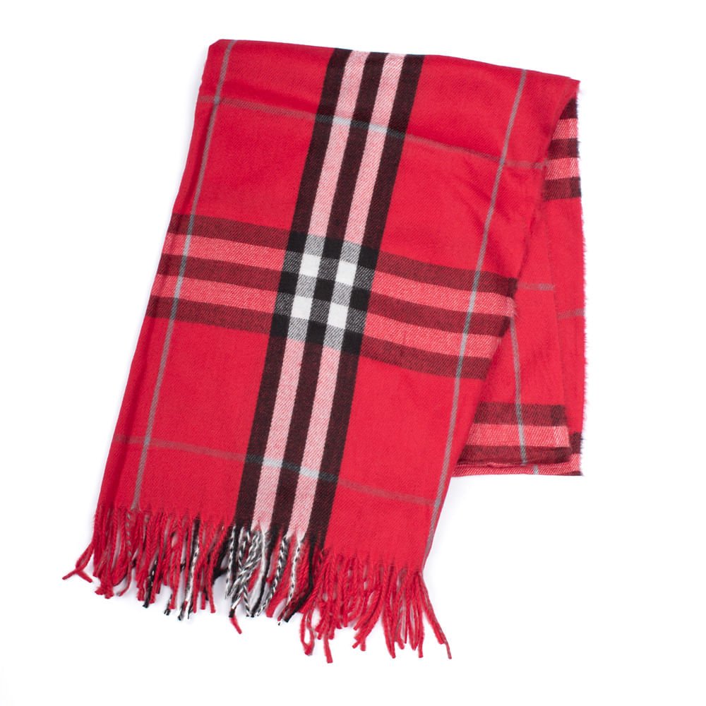 Cachecol Feminino Pashmina Xadrez Vermelho Vermelho