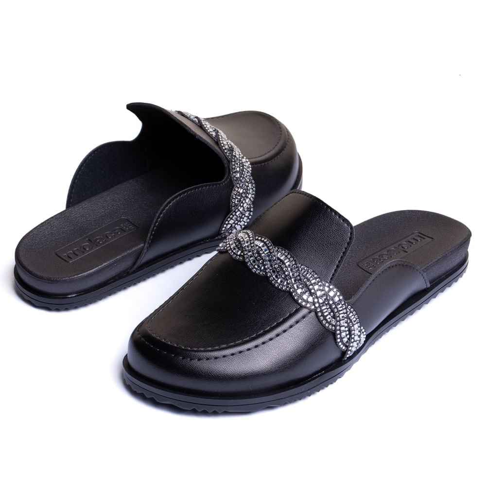Mule Feminino Moleca com Tira de Strass Preto Preto