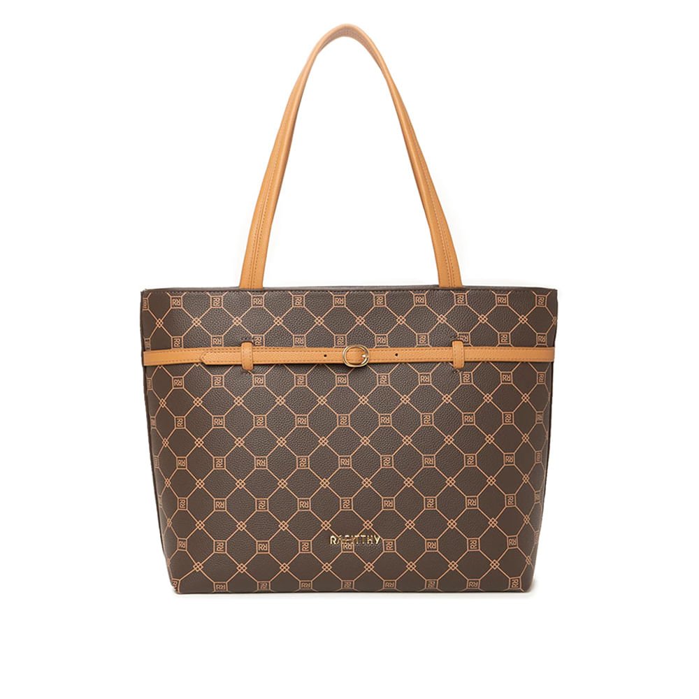 Bolsa Feminina Rafitthy Tote Grande PU Marrom/Caramelo Marrom